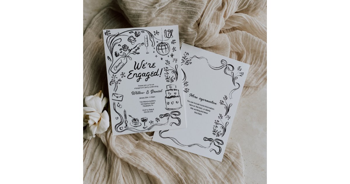 Hand Drawn Whimsical Wedding Engagement Party Invitation | Zazzle
