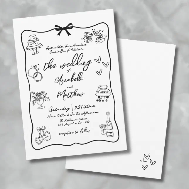 Hand Drawn Whimsical Wedding Invitation | Zazzle