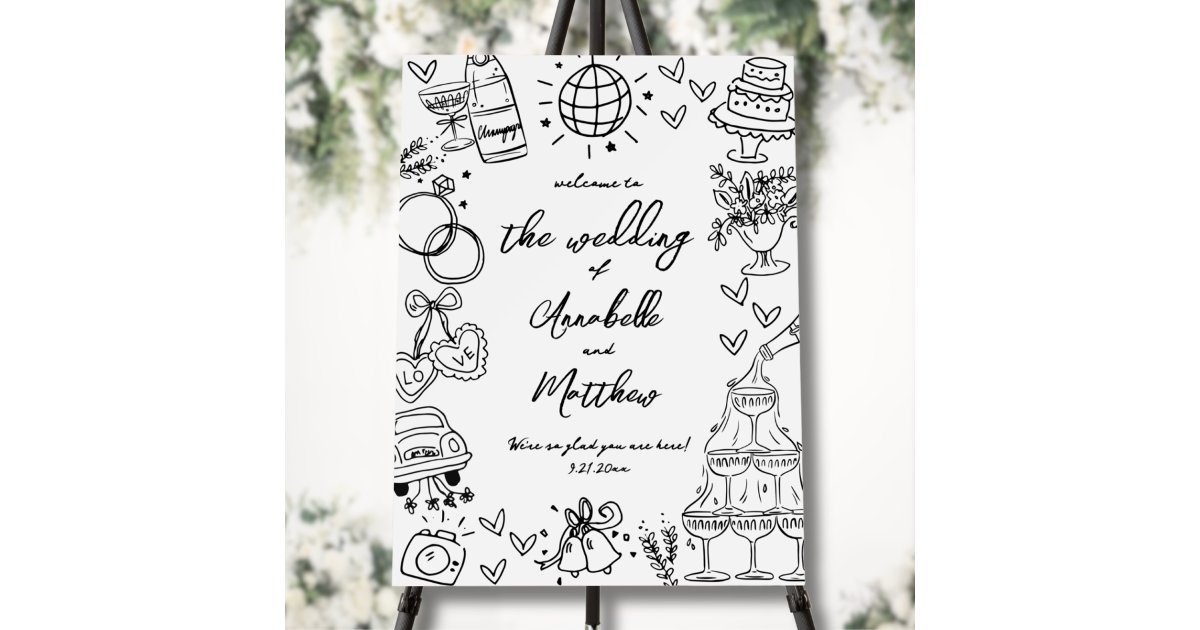 Hand Drawn Whimsical Wedding Welcome Sign | Zazzle