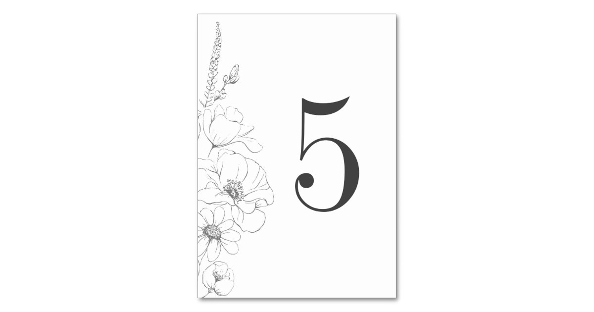 Hand-drawn Wildflowers Wedding Table Number | Zazzle
