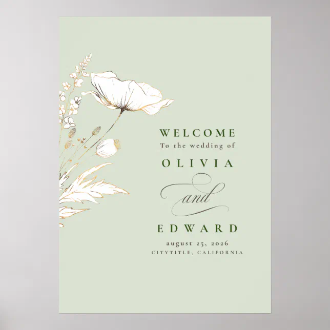 Hand-drawn Wildflowers Wedding Welcome Sign | Zazzle