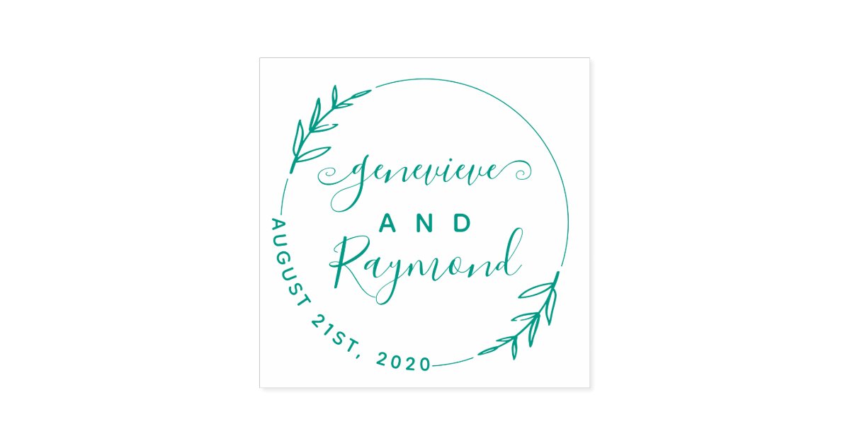 Hand-Drawn Wreath & Modern Script Wedding Date Self-inking Stamp | Zazzle
