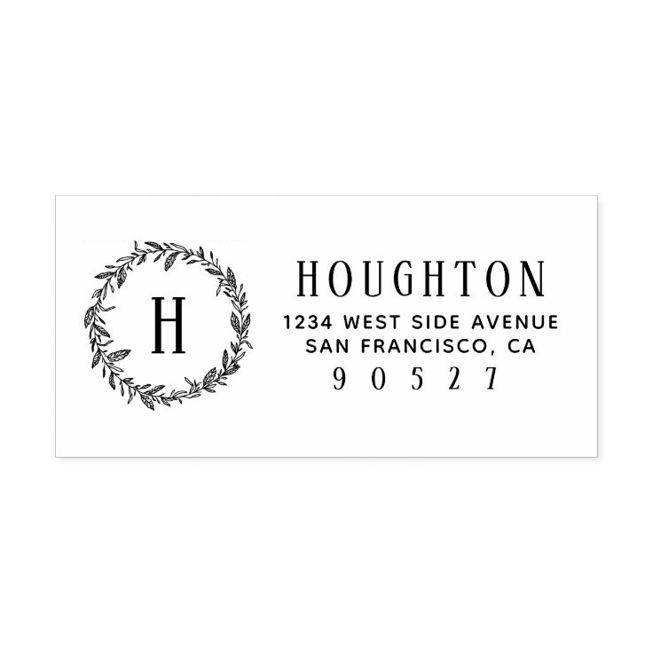Hand-drawn Wreath Monogram Return Address Rubber Stamp | Zazzle
