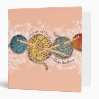 Hand drawn yarn knitting needles pattern binder | Zazzle
