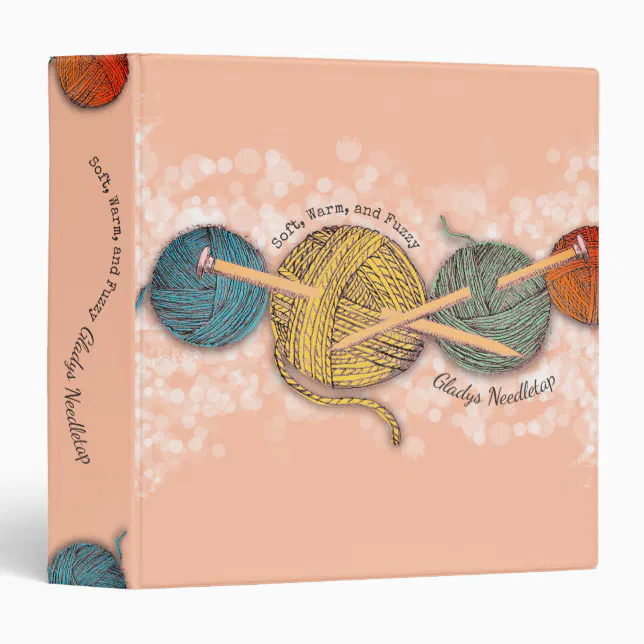 Hand drawn yarn knitting needles pattern binder | Zazzle