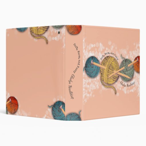 Hand drawn yarn knitting needles pattern binder | Zazzle