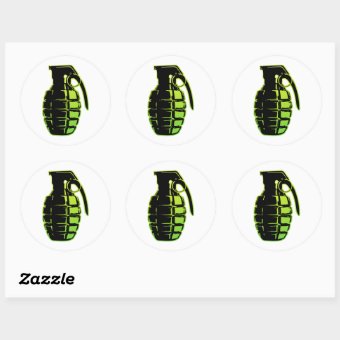 Hand Grenade - green Classic Round Sticker | Zazzle
