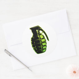 Hand Grenade - green Classic Round Sticker | Zazzle