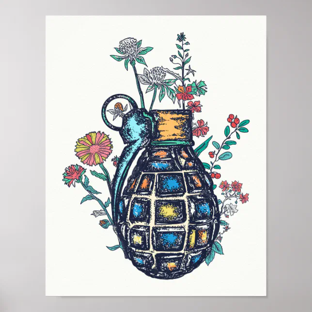 Hand Grenade Vase of Flowers Poster | Zazzle