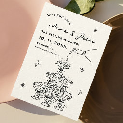 Hand-illustrated Champagne Tower Retro Funky Save The Date | Zazzle