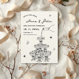 Hand-illustrated Champagne Tower Retro Funky Save The Date | Zazzle