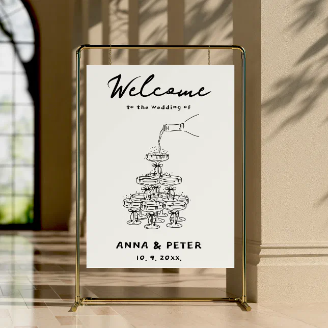 Hand-illustrated Champagne Tower Wedding Welcome Foam Board | Zazzle