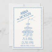 Hand Illustrated Retro Vintage French Blue Wedding Invitation | Zazzle