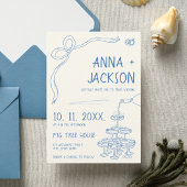 Hand Illustrated Vintage French Blue Wedding Invitation | Zazzle
