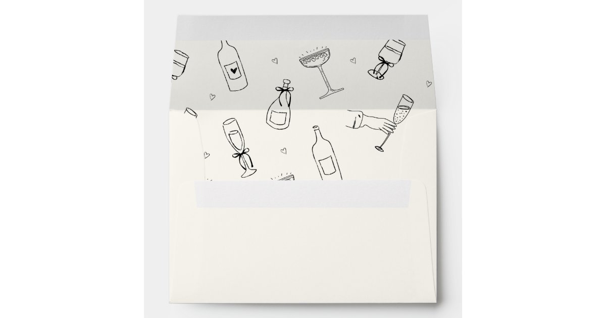 Hand-illustratrated Champagne Aesthetic Wedding Envelope | Zazzle