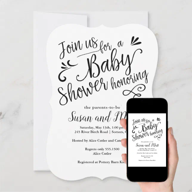 Hand Lettered Baby Shower Script Typography Invitation | Zazzle