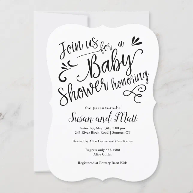 Hand Lettered Baby Shower Script Typography Invitation | Zazzle