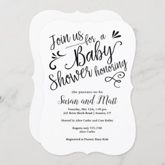 Hand Lettered Baby Shower Script Typography Invitation | Zazzle