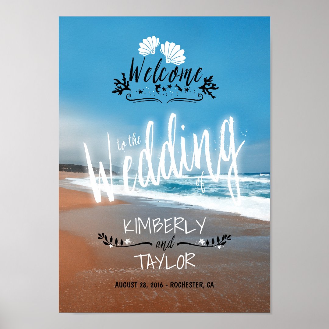 Hand Lettered Beach Wedding Welcome Sign Poster | Zazzle