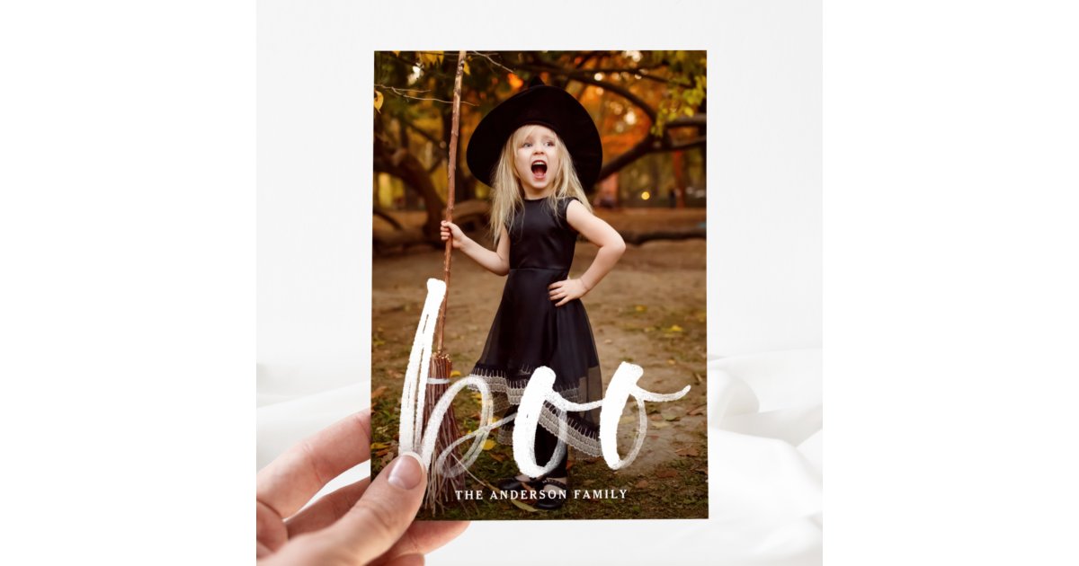 Hand-Lettered Boo Halloween Photo Card | Zazzle
