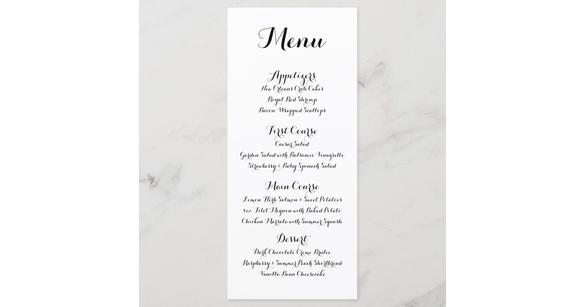 Hand Lettered Calligraphy Wedding Menu | Zazzle