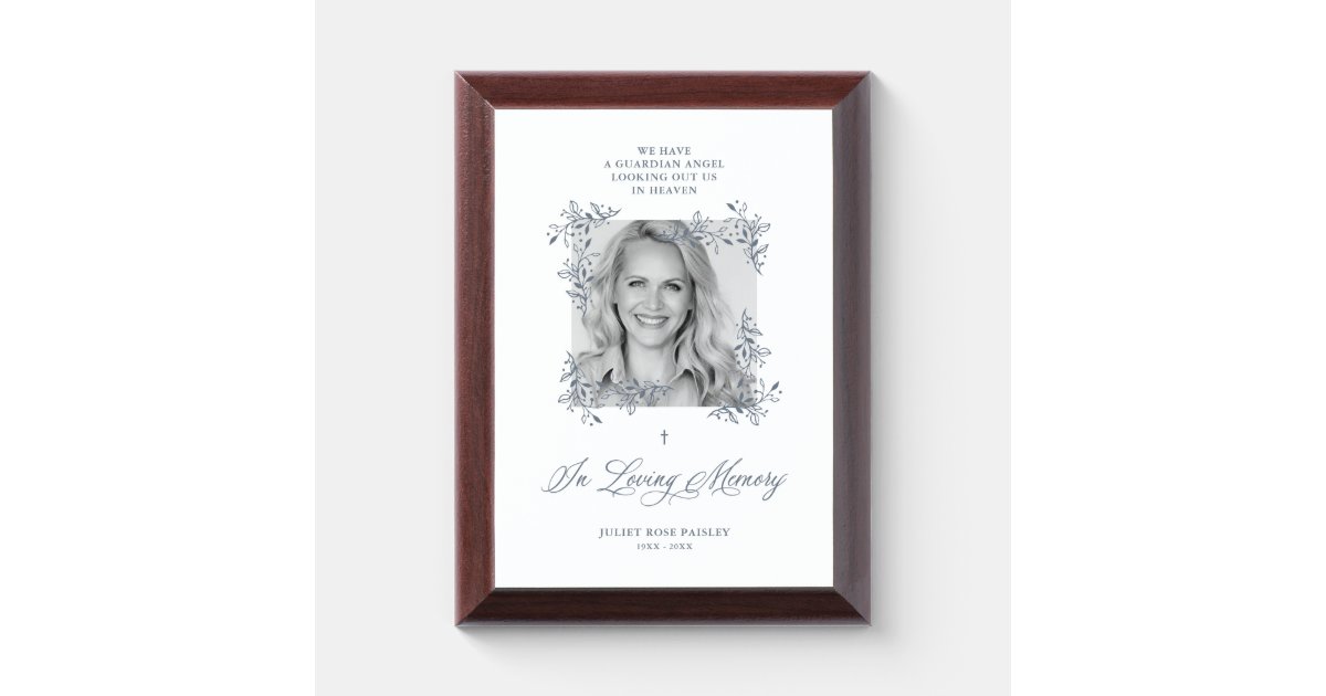 Hand Lettered Chic Flourish Grey Photo Memorial Award Plaque | Zazzle