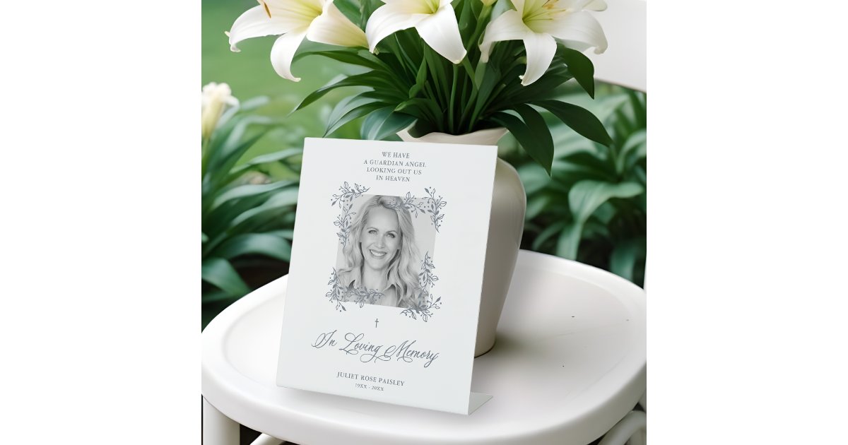 Hand Lettered Chic Flourish Grey Photo Memorial Pedestal Sign | Zazzle