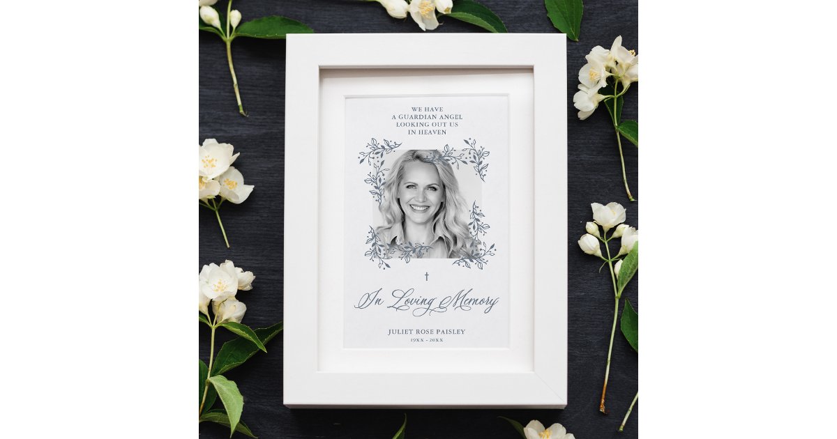 Hand Lettered Chic Flourish Grey Photo Memorial Poster | Zazzle