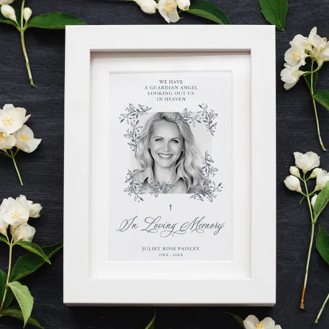 Hand Lettered Chic Flourish Grey Photo Memorial Poster | Zazzle
