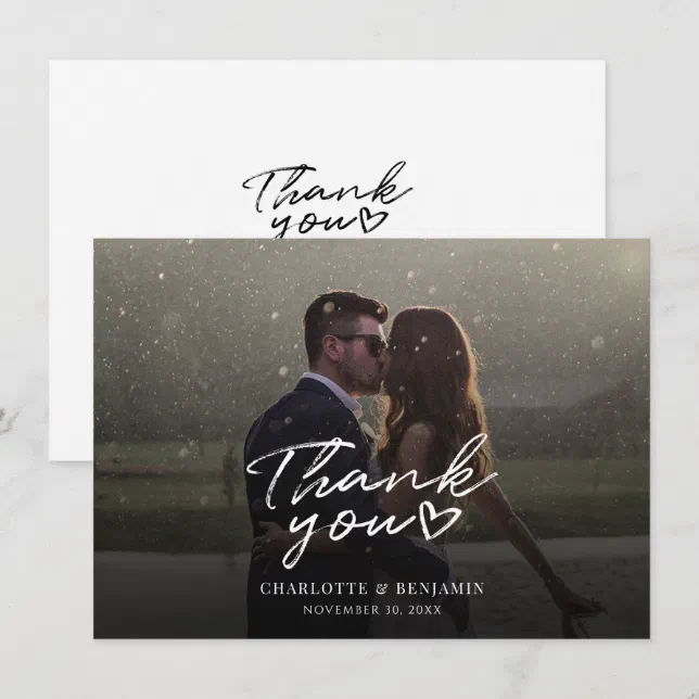 Hand-Lettered Couples Wedding Photo Thank You Card | Zazzle