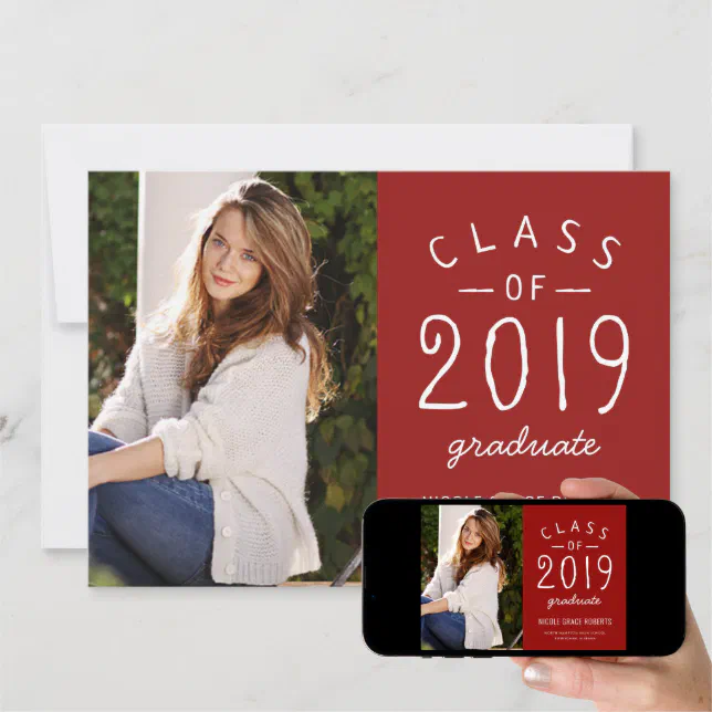 Hand Lettered Graduation Photo Announcement Red | Zazzle