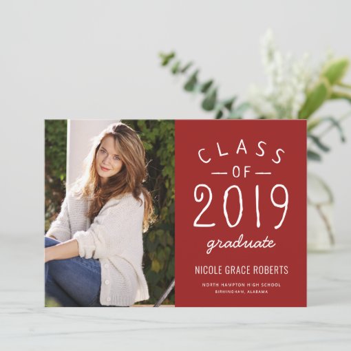Hand Lettered Graduation Photo Announcement Red | Zazzle