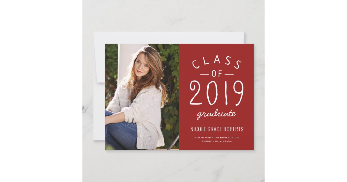 Hand Lettered Graduation Photo Announcement Red | Zazzle
