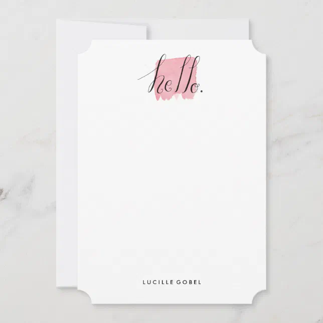 Hand Lettered Hello Modern Personalized Stationery Note Card | Zazzle