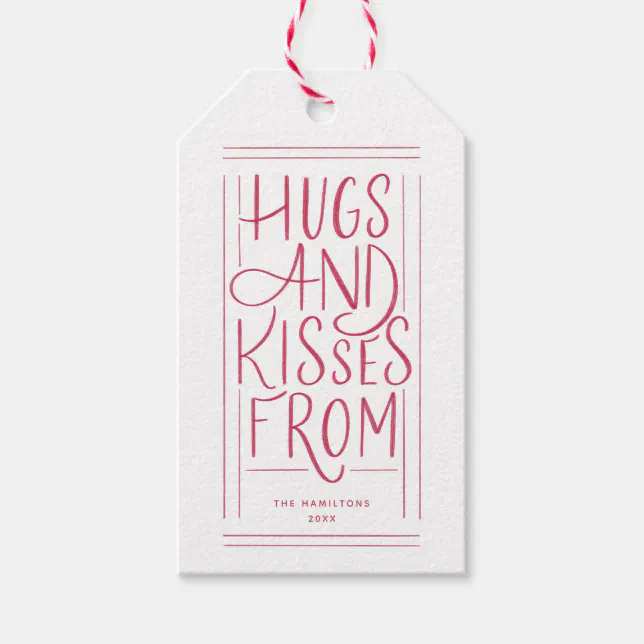 Hand-lettered Hugs and Kisses Valentine's Day Gift Tags | Zazzle