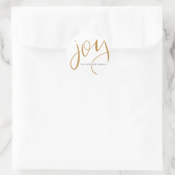 Hand Lettered Joy Custom Name Classic Round Sticker | Zazzle