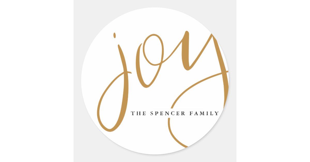 Hand Lettered Joy Custom Name Classic Round Sticker | Zazzle
