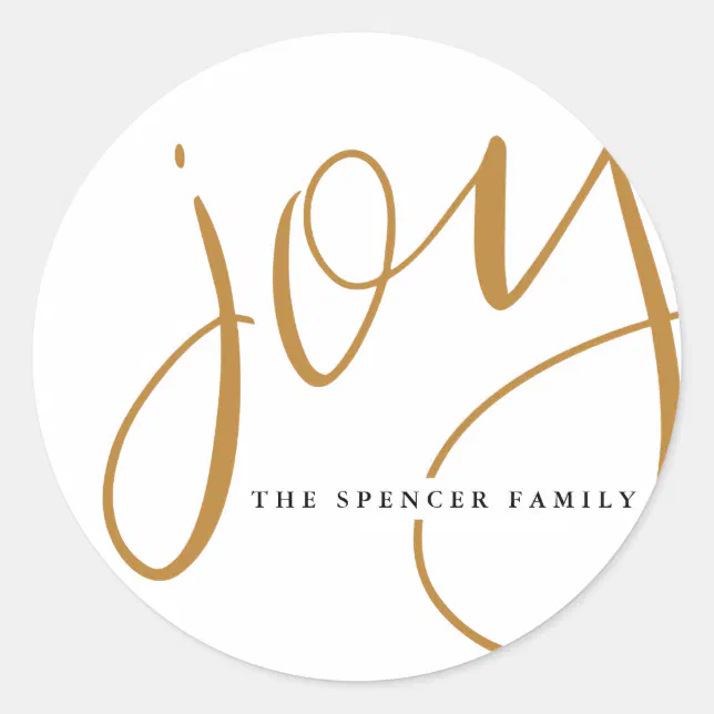Hand Lettered Joy Custom Name Classic Round Sticker | Zazzle
