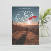 hand lettered joy dark red ribbon holiday photo | Zazzle
