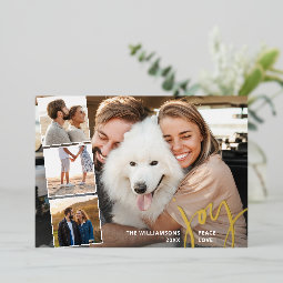 Hand Lettered Joy Peace Love Photo Collage Gold Foil Invitation | Zazzle
