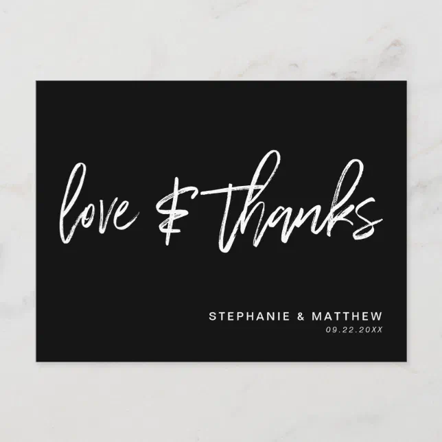 Hand-Lettered Love Thanks Modern Black Postcard | Zazzle