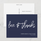 Hand-Lettered Love Thanks Modern Navy Blue Postcard | Zazzle
