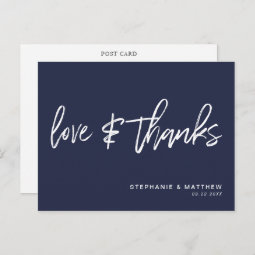 Hand-Lettered Love Thanks Modern Navy Blue Postcard | Zazzle