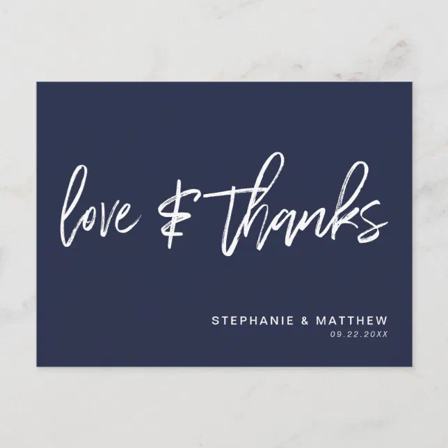 Hand-Lettered Love Thanks Modern Navy Blue Postcard | Zazzle