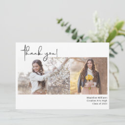 Hand-Lettered Modern Two Photo Graduation Thank You Card | Zazzle