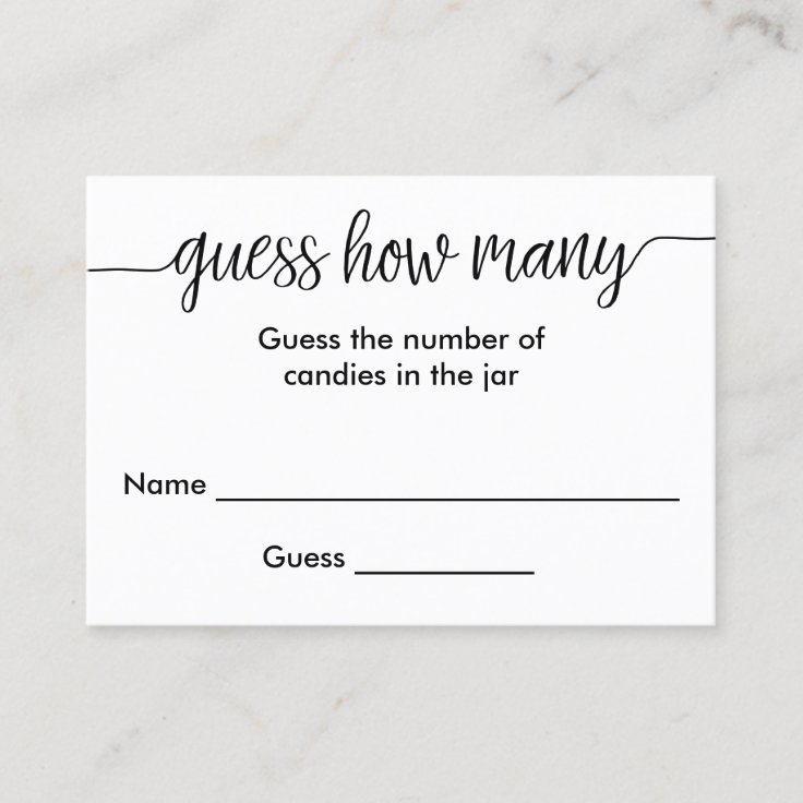 Hand Lettered Script Guess How Many Card | Zazzle