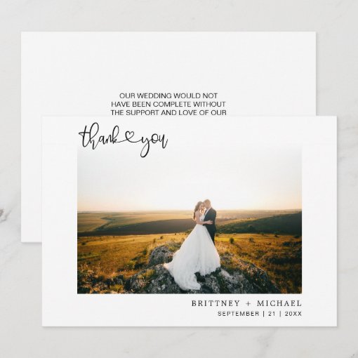 Hand-Lettered Script Heart Photo Love & Thanks Thank You Card | Zazzle