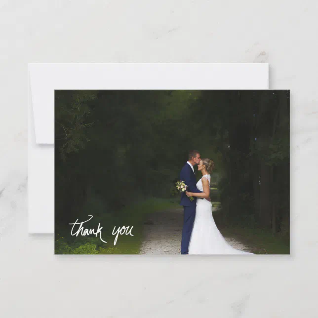 Hand Lettered Script & Photo Wedding Thank You Card | Zazzle