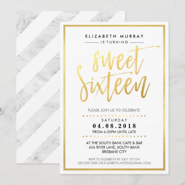 HAND LETTERED SCRIPT sweet 16 trendy hot gold foil Invitation | Zazzle