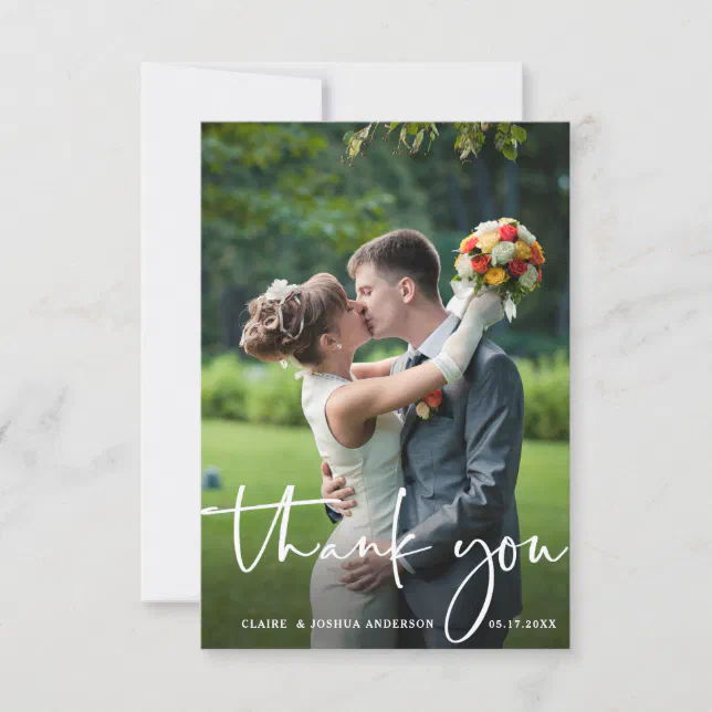 Hand Lettered Script Wedding Photo Thank You Card | Zazzle